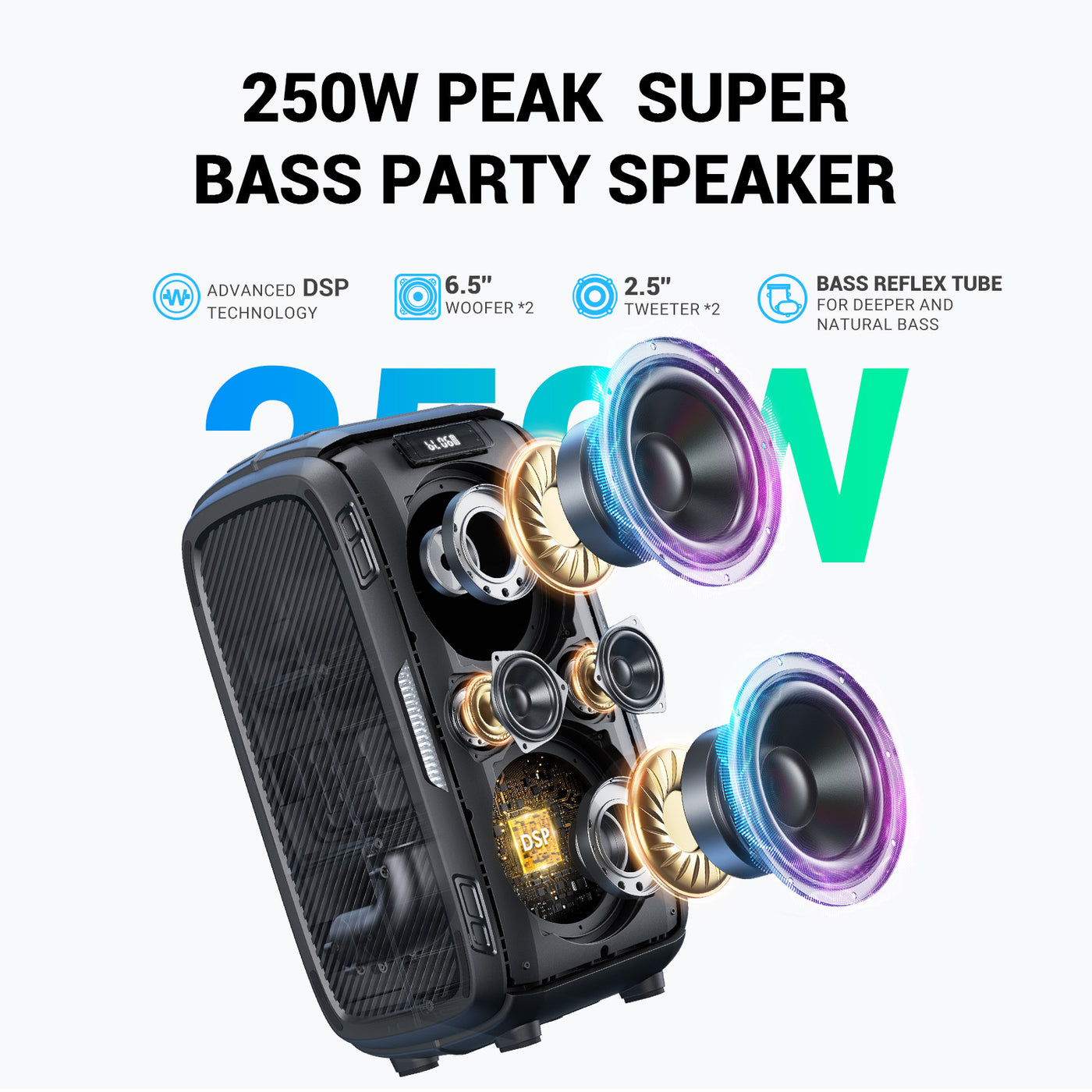 T9 Pro - 250W Output | One-click Boost | 12 Custom Bass Settings | Mic ...